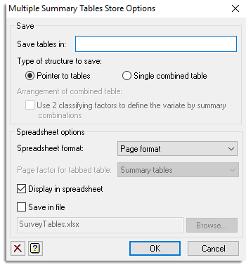 Multiple Summary Tables Store Options • Genstat v22