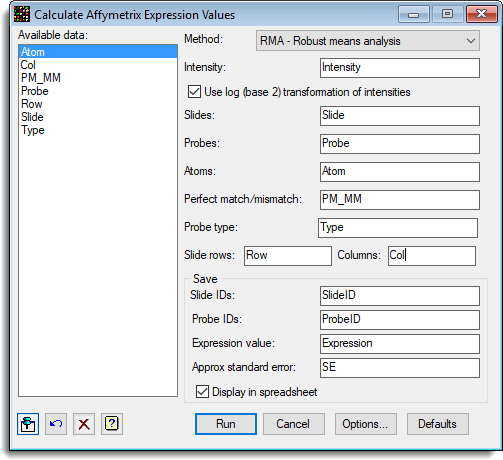 Microarray Calculate Affymetrix Expression Values • Genstat v22