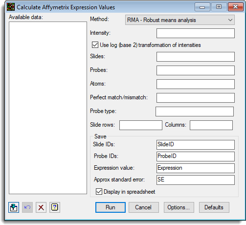Microarray Calculate Affymetrix Expression Values • Genstat v22