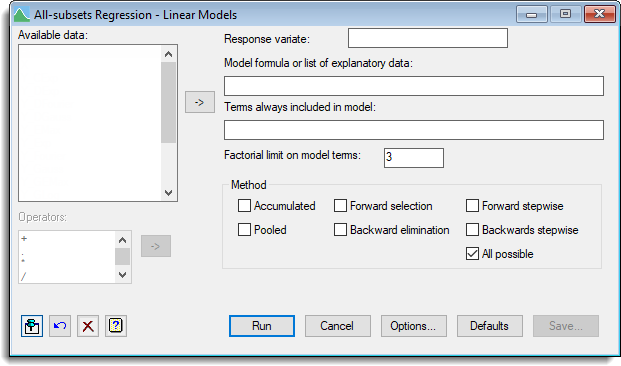 All Subsets Regression Linear Models • Genstat V22