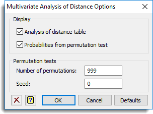 Multivariate Analysis of Distance Options • Genstat v22