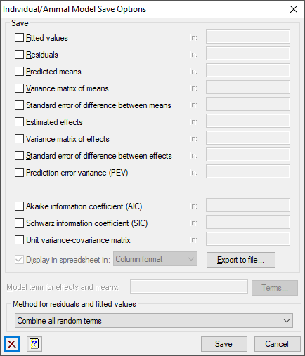 Individual/Animal Model Save Options • Genstat v22