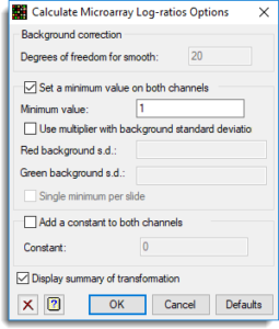 Calculate Microarray Log-ratios Options • Genstat v22