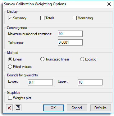 Survey Calibration Weighting Options • Genstat v22