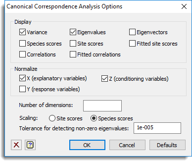 Canonical Correspondence Analysis Options • Genstat v22