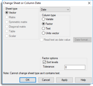 Convert Column or Sheet Type • Genstat v22