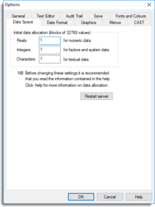 Options - Data Space • Genstat v22