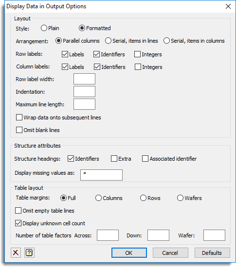 Display Data in Output Options • Genstat v22