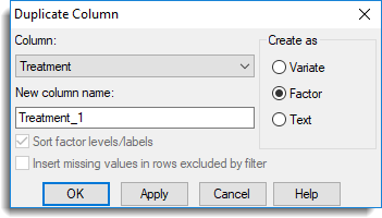 Duplicate Column • Genstat v22