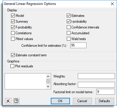 General Linear Regression Options • Genstat v22