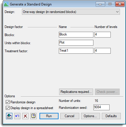 Generate a Standard Design • Genstat v22