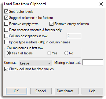Load Data from CSV file/Clipboard • Genstat v22