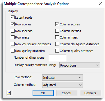 Multiple Correspondence Analysis Options • Genstat v22