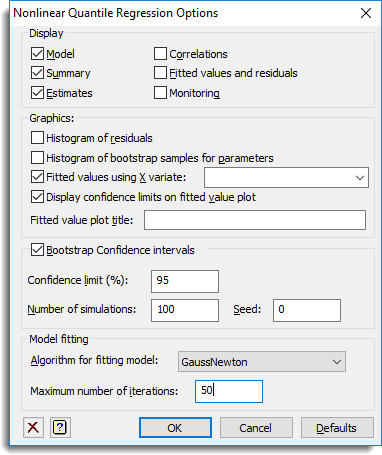 Nonlinear Quantile Regression Options • Genstat v22