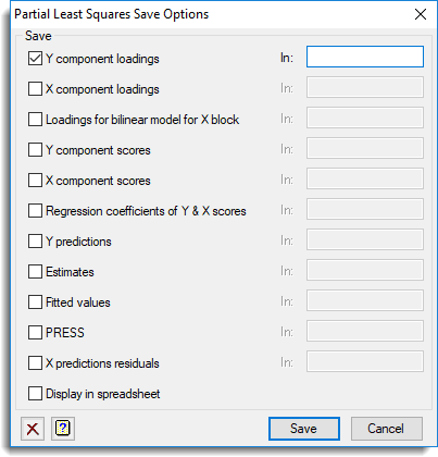 Partial Least Squares Save Options • Genstat v22