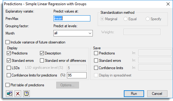Predictions from Simple Linear Regression (Grouped) • Genstat v22