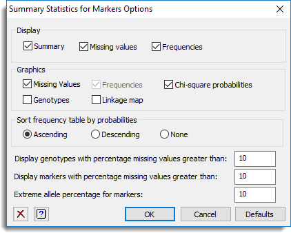 Summary Statistics for Markers Options • Genstat v22