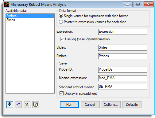 Microarray Robust Means Analysis • Genstat v22