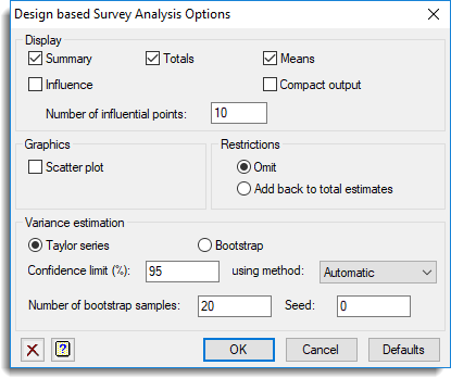 Survey Analysis Options • Genstat v22