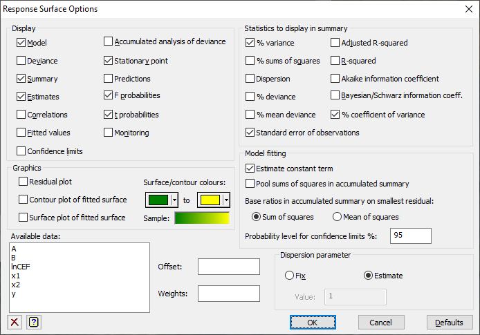 Response Surface Quadratic Options • Genstat v22