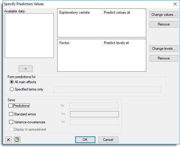 Specify prediction values • Genstat v22