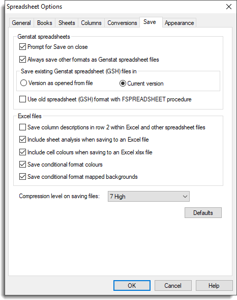 Spreadsheet Options - Save • Genstat v22