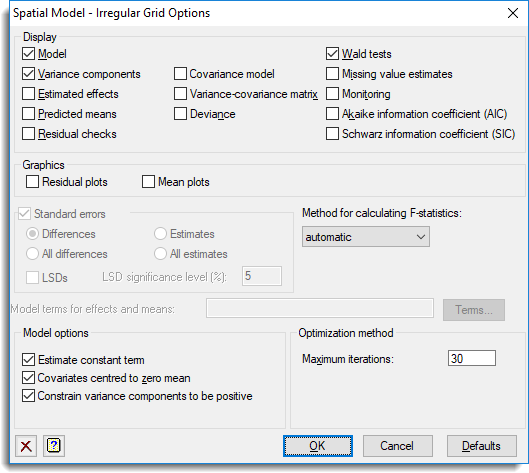 REML Spatial Model (Irregular Grid) Options • Genstat v22