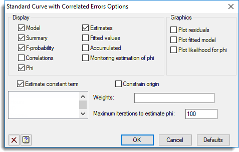 Standard Curves with Correlated Errors Options • Genstat v22