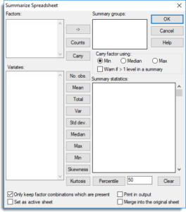 Summarize Spreadsheet • Genstat v22