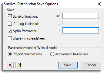 Survival Distribution Save Options • Genstat v22