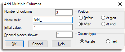 Adding or Deleting Columns • Genstat v22