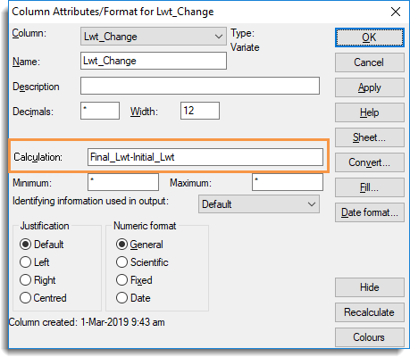 Calculating a Column • Genstat v22