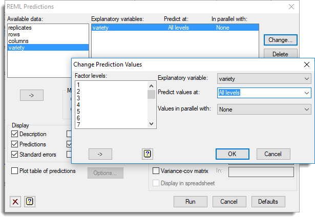 Change Prediction Values • Genstat v22