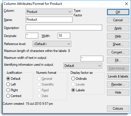 Formatting Individual Columns • Genstat v22