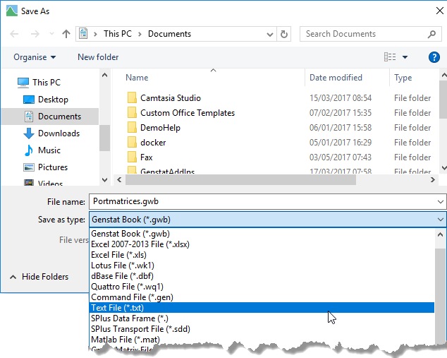 Options for Saving Spreadsheets • Genstat v22
