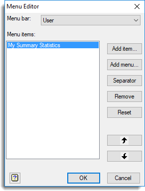 User Menu Editor • Genstat v22